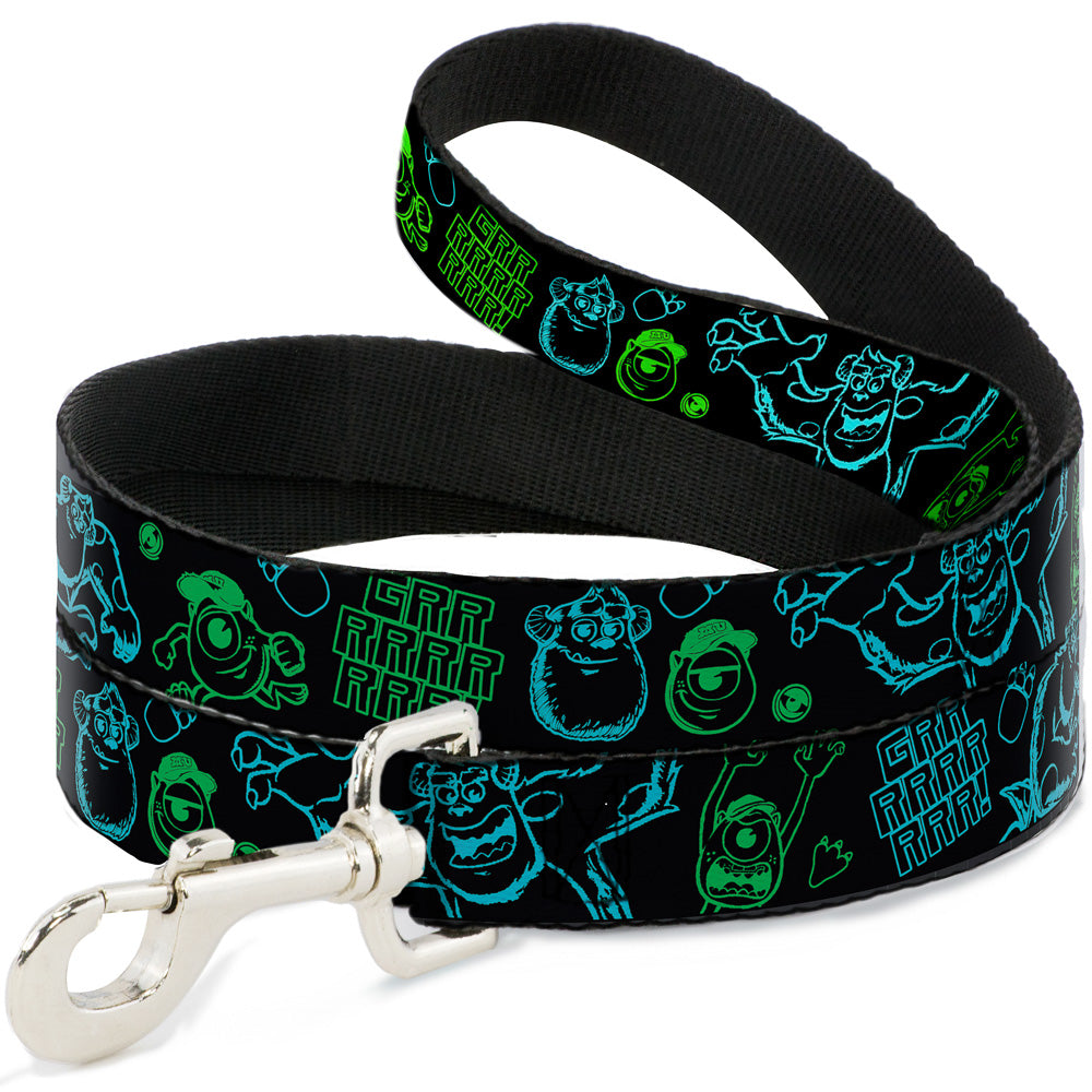 Dog Leash - Monsters Inc. Sully & Mike Poses/GRRRRR! Black/Turquoise/G ...